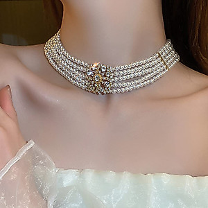fxmimior Pearl Gold Flower Vintage Wedding Accessories Women Necklace Sexy Elegant Jewelry Choker Bar Wear