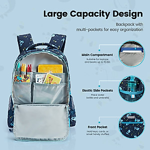 MACWE Kids Backpack with Insulated Pocket for Lunch Box - Cute Kindergarten Backpack for Boys Girls - Comfort Elementary Bookbags Gifts for Children - Dinosaur