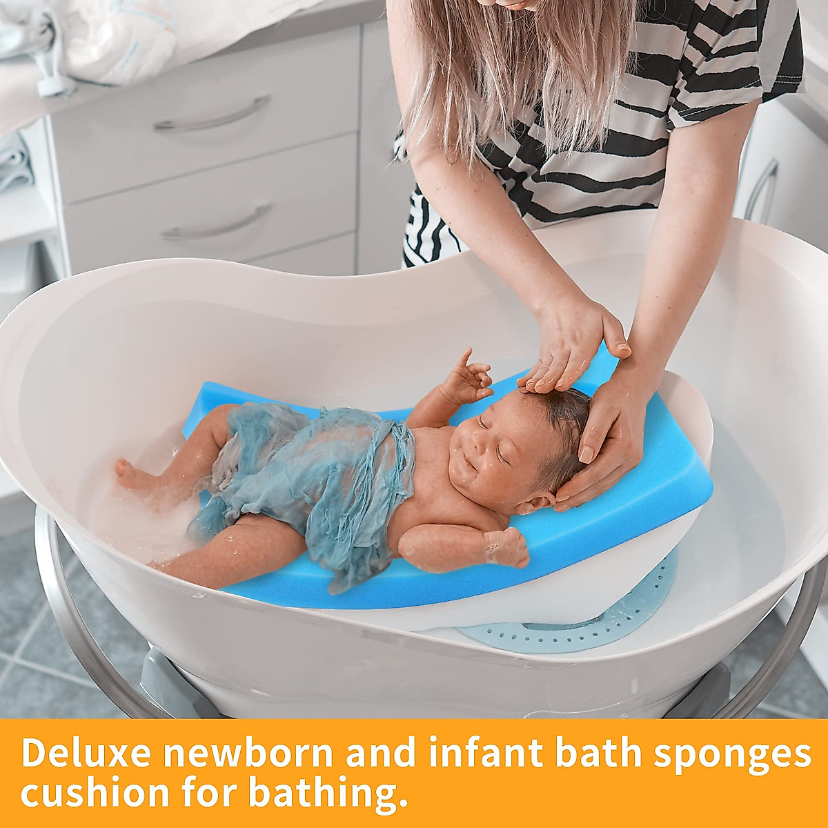 KECUCO Baby Bath Cushion, Baby Bath Sponge for Bathing Infant Bath Mat Newborn Bath Baby Essentials - Excellent Foam Odor Free (Blue)