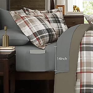 MaiRêve Queen Comforter Set, Plaid Design Comforter Set 8 Pieces, All Season Comfortable Bedding Sets Queen, Lightweight, Warm and Breathable (Khaki, Queen, 90"x90")