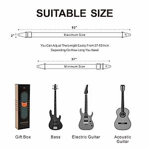 Nefelibata Guitar Strap, Nylon Full Grain Leather Ends Guitar Straps with Pick Pocket for Bass, Electric & Acoustic Guitar, Come with Free Strap Button, 1 Pair Strap Locks and 4 Guitar Picks(Green)