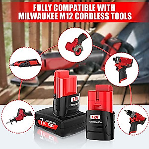 Bonacell 2 Pack Replacement for Milwaukee 12V Battery 3.0Ah and 7.0Ah Lithium Battery Packs Compatible with Milwaukee M12 Battery and Charger Kit