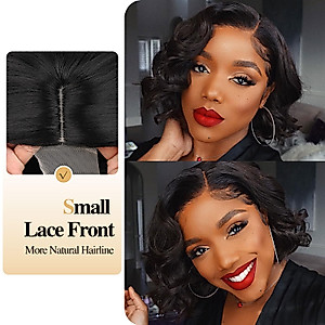 Fancy Hair Short Curly Bob Wig Lace Curled Bob Wigs for Black Women Big Curly Lady Side Part Wigs Synthetic Body Wave Wig for Women Daily Cosplay Use
