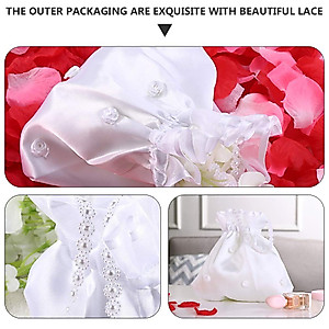 2Pcs Satin Bridal Wedding Money Bag White Bridal Bridesmaid Satin Flower Decorated Bag Handbag with Pearl for Dance Bridal Purse Wedding Supplies