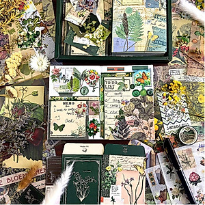 LCLAIDYDY Scrapbooking Supplies Kit,Vintage Botanical Aesthetic Scrapbook Kit,Bullet Junk Journal Kit with Journaling,A6 Grid Notebook,Stationery,Flower DIY Craft Gift for Teen Girl Women