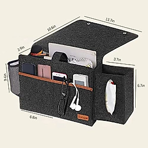 Bedside Caddy College Students Bunk Bed Accessories Storage Bag Hanging Organizer for and Hospital Beds,Dorm Rooms Rails,Can be Placed Glasses,Books,Mobile Phones,Keys (Black), 13.7*11.8*1.2in