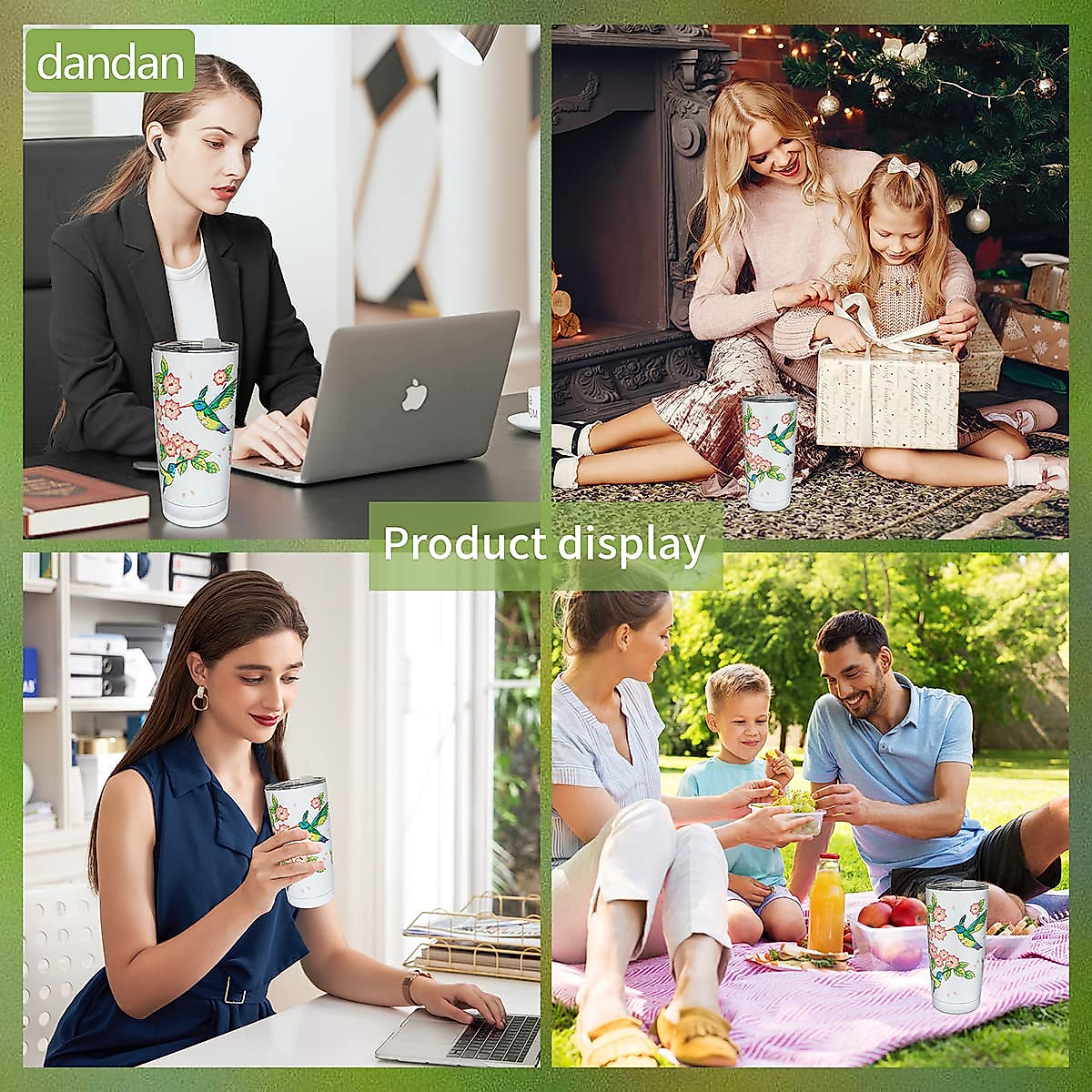 dandan 20oz Hummingbird Tumbler with Lid Gifts for Women, Stainless Steel Insulated Tumblers Sister Birthday Gifts, Humming bird Travel Coffee Mug for Mother's Day Bird Lovers Gifts