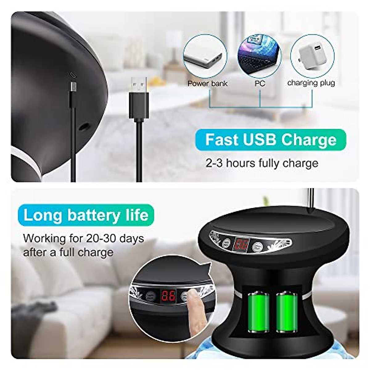 Drinking Water Dispenser Pump with Tray, Maypott Automatic Quantitative Water Pump for 1-5 Gallon Bottle Water Jugs, USB Rechargeable BPA-Free, Portable for Home Kitchen, Outdoor Camping (Black)