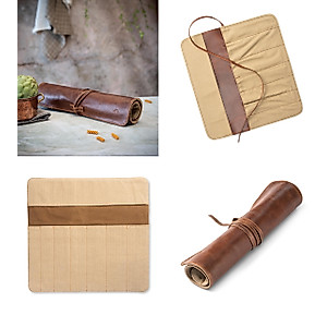 Angus Stoke premium leather Knife Roll Bag - Storage and Protection for Chef Knives, 7 Slots and 1 Zipper Pocket, genuine Buffalo Leather Case Nils (Mahogany)