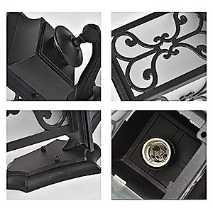 PEHUB E27 European Antique Porch Wall Sconce Outdoor Garden Waterproof Aluminum Black Finish Wall Lamp Square Glass Lampshade Exterior Wall Mount Lighting Fixture Villa Decor Wall Light Exterior Light