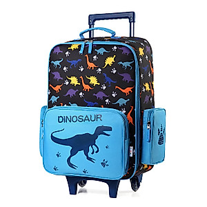 VASCHY Kids Luggage for Boys, Cute Rolling Travel Carry on Suitcase for Toddlers/Children with Wheels 18inch Dinosaur