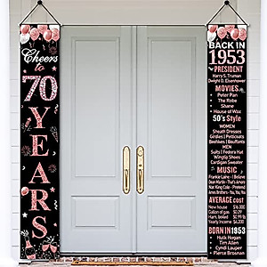 70th Birthday Door Banner Decorations for Women, Rose Gold Happy 70 Birthday Back in 1953 Porch Sign Party Supplies, 70 Years Old Birthday Decor for Outdoor Indoor
