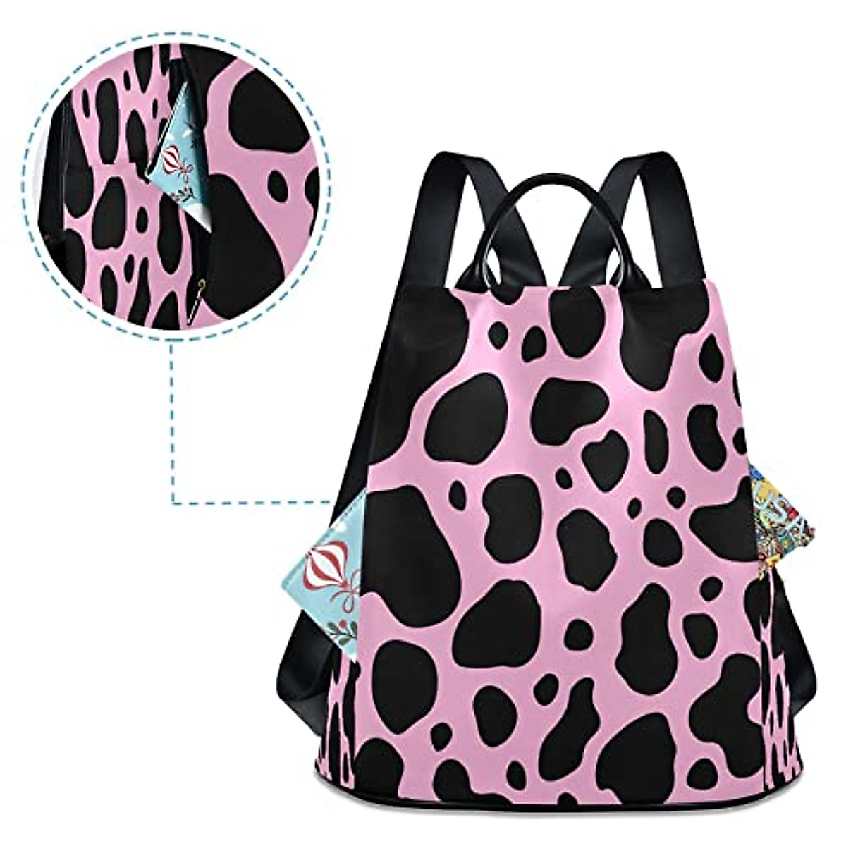 xigua Pink Black Cow Print Backpack Purse for Women Anti Theft Fashion Back Pack Shoulder Bag197