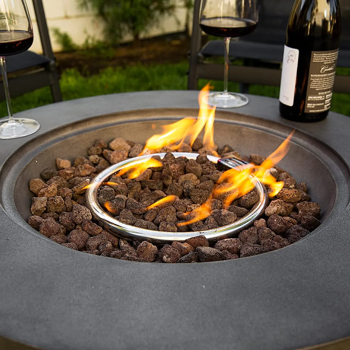 Barton Propane Gas Fire Pit Table Concrete w/PVC Cover & Lava Rocks 40,000 BTU 27.5" Outdoor Patio Garden Firepit Heater Backyard