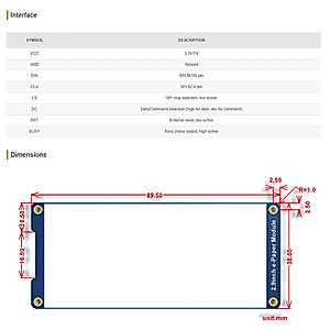 Coolwell Waveshare 2.9inch E-Paper Module Raspberry Pi E Paper Display 296x128 SPI Interface for Raspberry Pi 4B+ 4B 3B+ 3B 2B+ Zero W WH Jetson Nano Ardui