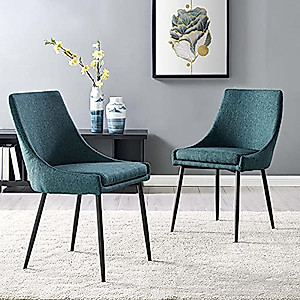 Modway Viscount Upholstered Fabric Side Dining Chairs Set of 2, Black Teal