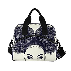 ALAZA African American Woman with Curly Hair Insulated Lunch Box Reusable Cooler Bags with Shoulder Strap for Women Men Adults, 19-Can (12.5L)