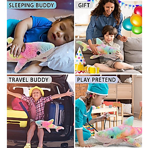 DolliBu Plush Shark Stuffed Toys - Soft Huggable Rainbow Plush Kit, Adorable Sea Animal Plush Toys, Cute Ocean Life Cuddle Gifts Toys for Kids and Adults - 2 Pack