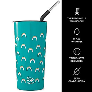 S'ip by S'well Stainless Steel Takeaway Tumbler - 24 Fl Oz - Double Rainbows - Double-Layered Vacuum-Insulated Travel Mug Keeps Coffee, Tea and Drinks Cold for 16 Hours and Hot for 4