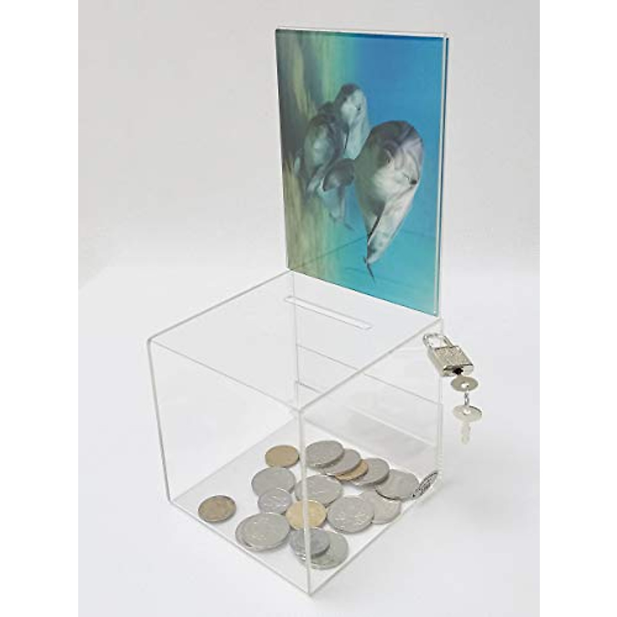 FixtureDisplays® 4.25 X 4.25 X 9.9" Small Acrylic Plexiglass Clear Donation Box Tip Offering Charity Fundraising Box 11040-AMAZON