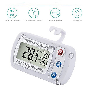 ZEZHOU Digital Refrigerator Thermometer 2Pack - IPX3 Waterproof Wireless Freezer Room Temperature Monitor with Hook, Large LCD Easy to Read Display & Max/Min Record Function for Indoor/Outdoor