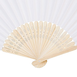 Sepwedd 50pcs White Paper Hand Fan White Bamboo Folding Fan Handheld Fans Paper Folded Fan for Wedding Party and Home Decoration