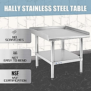 Hally Stainless Steel Equipment Stand 28x24 Inches with Undershelf, NSF Commercial Prep & Work Table with Rear and Side Risers, Heavy Duty Grill for Kitchen, Bar, Restaurant, Home and Hotel