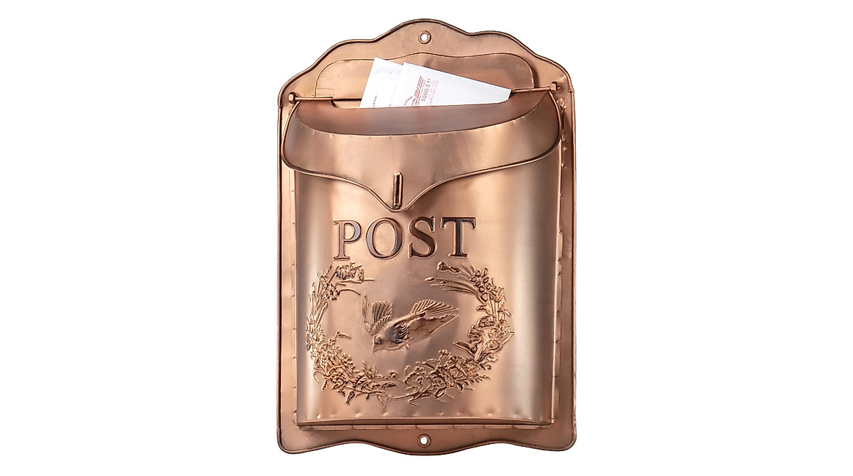 Vintage Copper Mailbox - Decorative Wall Mount Letter Holder