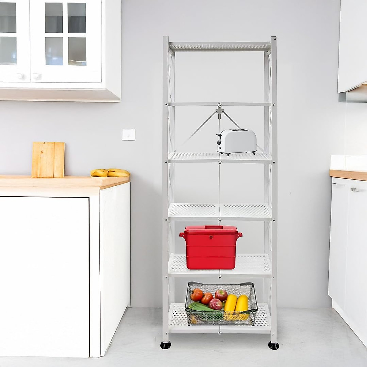 Origami 6-Tier Metal Storage Shelves with Durable Steel Frame and Easy Assembly for Home, Kitchen, and Garage Shelving, White