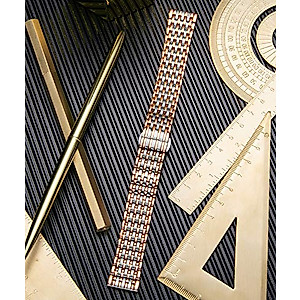 BINLUN Ultra Thin Mesh Stainless Steel Watch Band Light Watch Strap Polished Watch Bracelets Replacement 12mm/14mm/16mm/18mm/20mm/22mm for Men Women with Butterfly Buckle(Silver and Rose Gold,18mm)