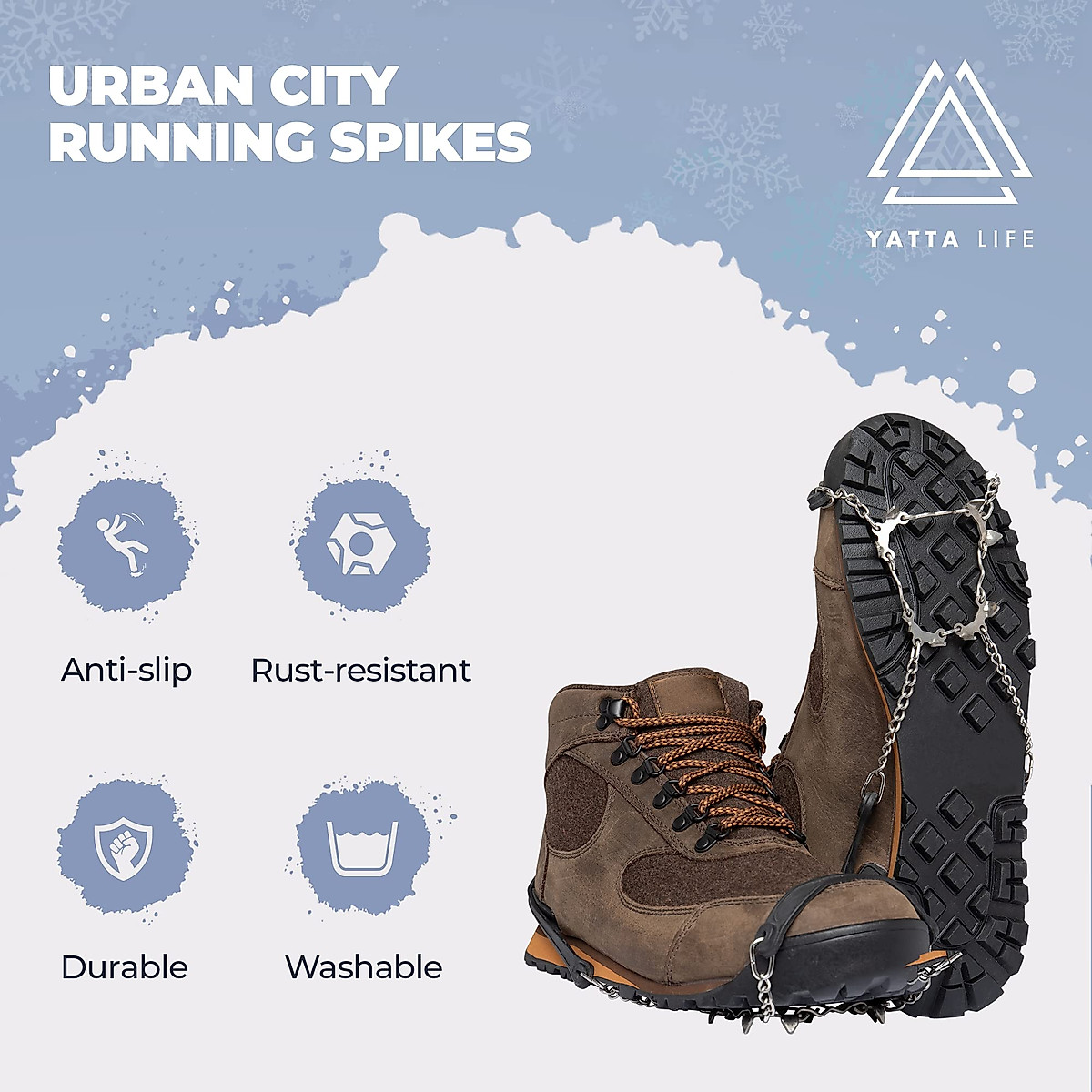 Yatta Life Urban Snow Spikes for Shoes Ice Cleats Crampons for Hiking Boots - Anti Slip Ice Gripper Spikes, Stainless Steel Cleat Crampons for Hiking, Jogging, Walking