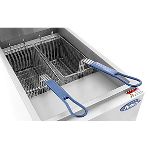 Atosa CookRite ATFS-40-NG 40 lbs Free Standing Floor Fryer with Temperature Control | 3 Cast-Iron Vertical Burner Tubes | 2 Removable Frying Baskets | Stainless Steel, 102,000 BTU, Natural Gas (NG)