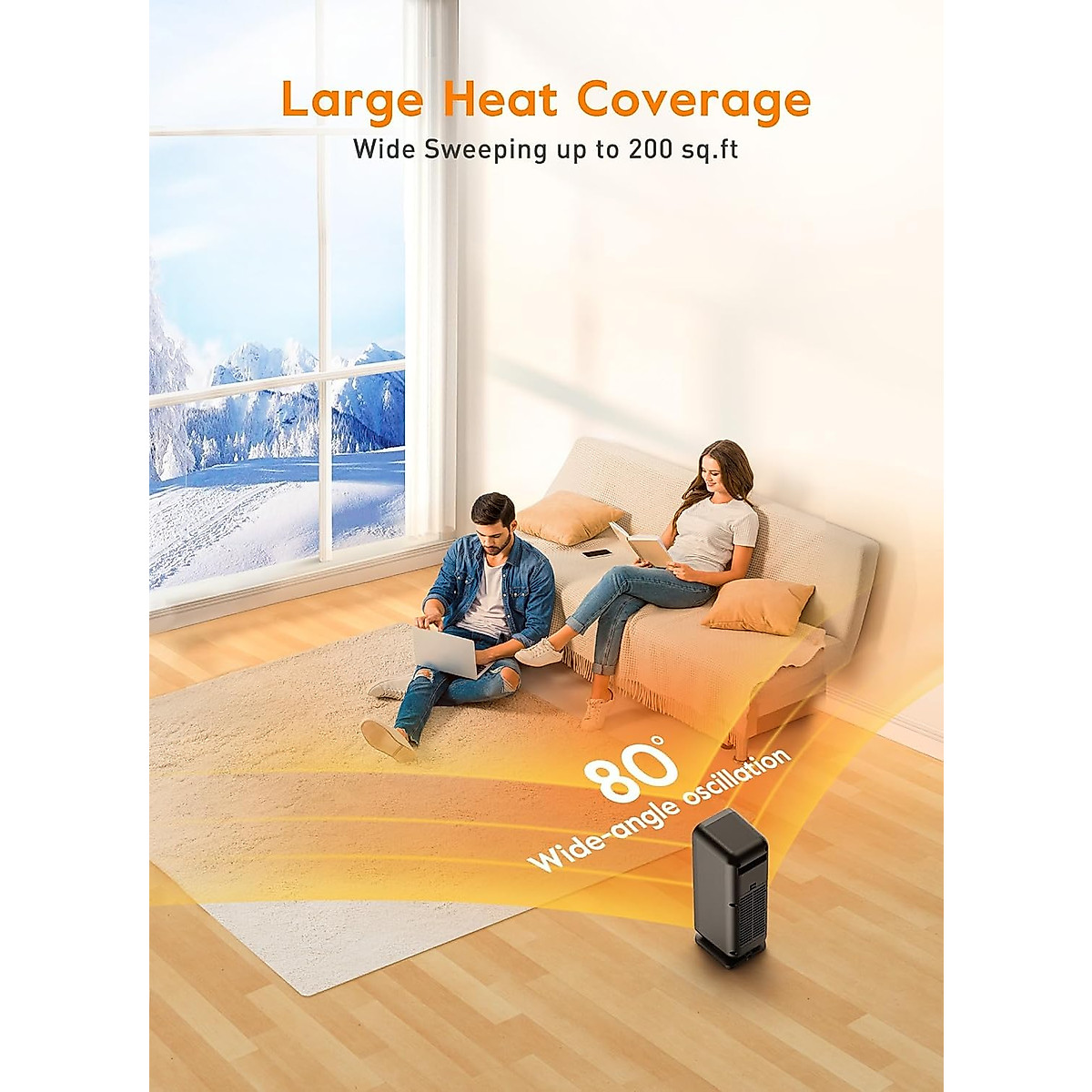 Givebest Space Heaters for Indoor Use, Touch Panel, 1500W Fast Heating Electric Heater with Remote, 5 Modes Quiet Heater with Night Light, Oscillating Heater with Thermostat for Bedroom, Office