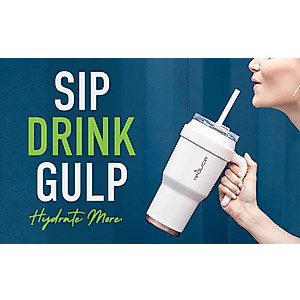 REDUCE 40 oz Mug Tumbler, Stainless Steel with Handle - BPA Free - (Red and White)