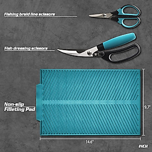 KNINE OUTDOORS Fish Fillet Knife Set Curved Flex 7 inch 9 inch Filet Knife for Filleting and Boning, Non-Slip Handles, Includes Fishing Braid Line Scissors, Fish Dressing Scissors, Filleting Pad