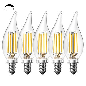 DAYBETTER Candelabra LED Light Bulbs, Chandelier Light Bulbs, LED Candelabra Bulbs 60 Watt Equivalent Dimmable E12 LED Bulb 2700K Warm White,5.5W 600LM Flame Tip Vintage CA11 Candle Light Bulbs 5 Pack