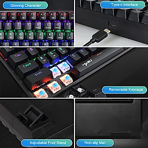 Compact Mechanical Gaming Keyboard Mini Portable with Ergonomic 61 Key Layout Multi Rainbow LED Backlight Anti-ghosting Waterproof Type-C USB Wired for PC MAC Gamer Computer Typist(Black/Blue Switch)