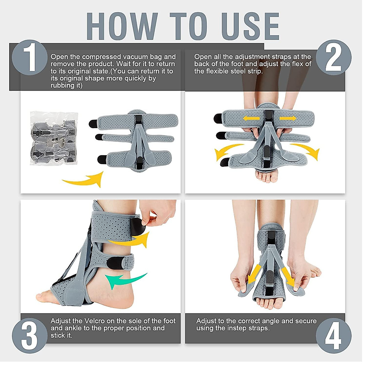 Plantar Fasciitis Night Splint: 2 Packs Upgrade 3 Adjustable Straps Plantar Fasciitis Relief Night Splint for Women & Men, Relief Brace Achilles Tendonitis and Foot Drop Heel Arch Pain Support(Grey-2pc)