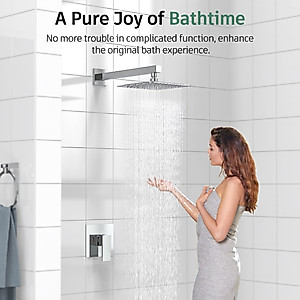 SunCleanse Shower Faucet Set with Valve, 8 Inch Square Shower Head and Handle Set, Single Handle Shower Trim Kit with Extra Long Shower Arm, Polished Chrome