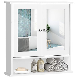 GLACER Bathroom Medicine Cabinet, Hanging Storage Cabinet with Double Mirror Doors, Perfect for Bathroom, Living Room, Corridor, Cloakroom, 22 x 5 x 23 inches (White)