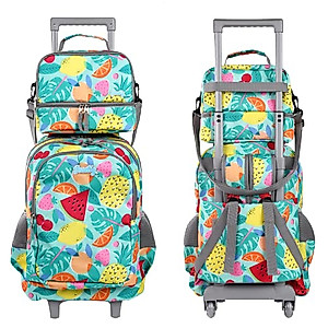 seastig Rolling Backpack 18in Double Handle Backpack Kids Wheeled Backpack Roller Backpack with Lunch Bag Set Girls Boys