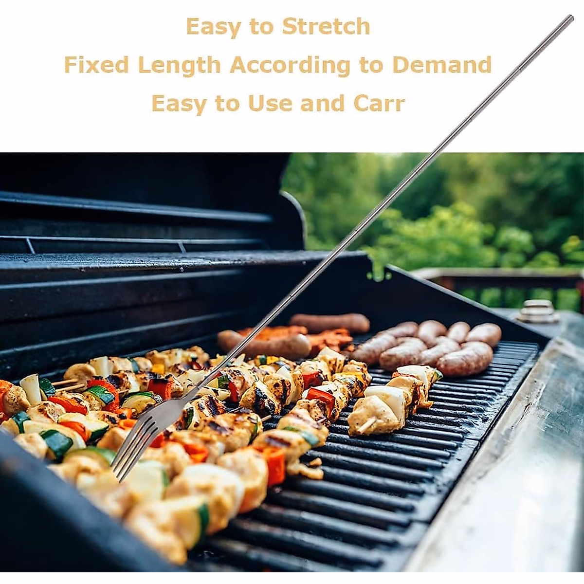 Nanddi Extendable Fork, Durable Stainless Steel Telescopic Fork Retractable Dinner Forks Dessert BBQ Dinner Fruit Long Handle Telescoping Fork Cutlery for Cooking 8.7-25.4Inch (Fork & Spoon Set)