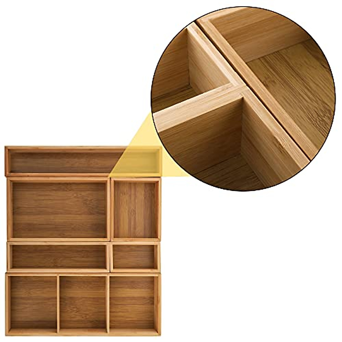 YOUEON Set of 6 Bamboo Drawer Organizer Storage Box, Adjustable Cutlery Tray Utensil Tray Silverware Organizer Multi-Use for Desk, Closet, Bathroom, Office, Makeup, Jewelry