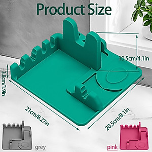 Drescu Silicone Spoon Holder Spoon Rest with Lid Holder for Stove Top,BPA Free Utensil Rest for Kitchen Countertop,Non-Slip Heat-Resistant Stove Utensil Holder for Spatula,Ladle,Tong&Pot Lid (Grey)