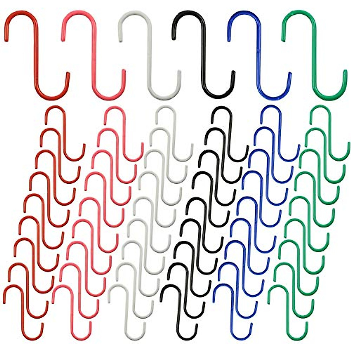 Wellmax 60PCS S Hooks for Hanging, Heavy Duty S Shaped Hooks, Colored Metal S Hook Set for Hanging Plants, Closet, Kitchen, Pot Rack, and pots and Pans. 5 inches Long and 6mm Thick