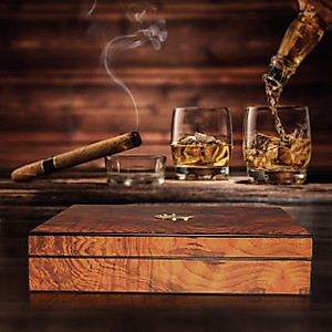 Rivanio Cigar Humidor, 9" x 8.5" x 2" (LxWxH) - Premium Handcrafted Cigar Box for Storage and Display - Humidor Cigar Box Includes Divider and Humidifier - Cigar Case for Desk or Travel