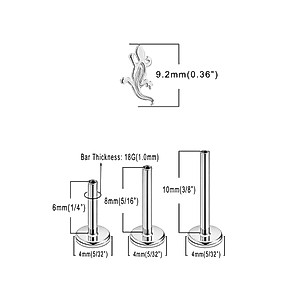 Lizard Nose Studs for Women Gecko Nostril Piercing Jewelry Earrings Stud Surgical Steel Silver Cartilage Earring Conch Helix Tragus Piercing Jewelry with 18g 6mm 8mm 10mm Internally Threaded Posts