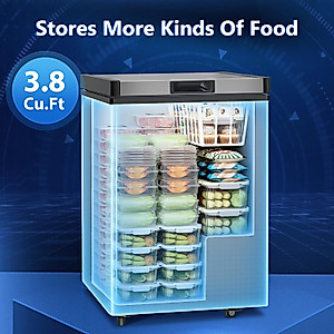 LifePlus Chest Freezer, 3.8 Cu Ft Compact Deep Freezer With Fast Cooling & Convenient Pulley, Perfect for Kitchen Apartment Office, Small Freezer With Low Noise & Energy Saving, Grey