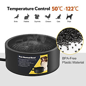 Yicostar Heated Water Bowl for Dogs & Cats, Waterproof Heated Dog Bowl with Chew Resistant Cord, Large Heated Pet Bowl, Provide Warmable Water for Dogs, Cats, Chicken, Birds in Winter 3.2L（Black）