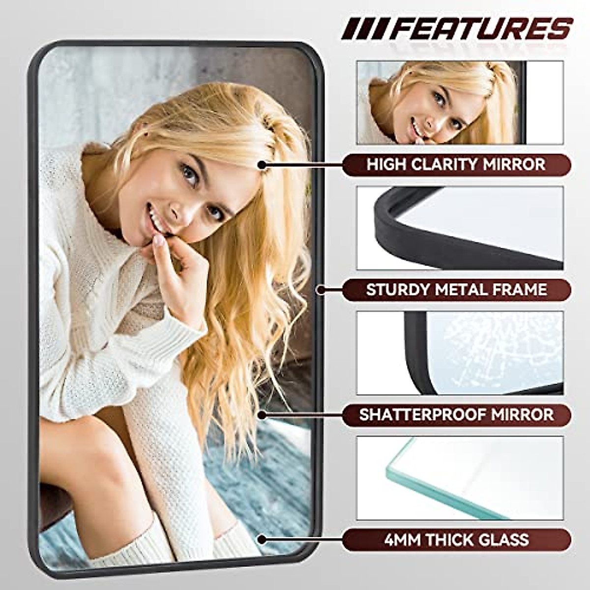 ZenStyle Black Metal Framed Rectangular Wall Mirror 24" x 36" Bathroom Mirror with Peaked Trim for Entryways, Living Rooms, Bathrooms